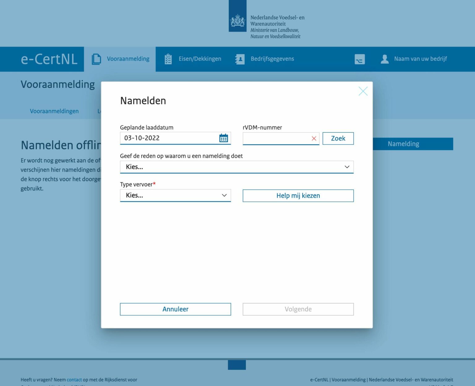 Nameldingen | e-CertNL