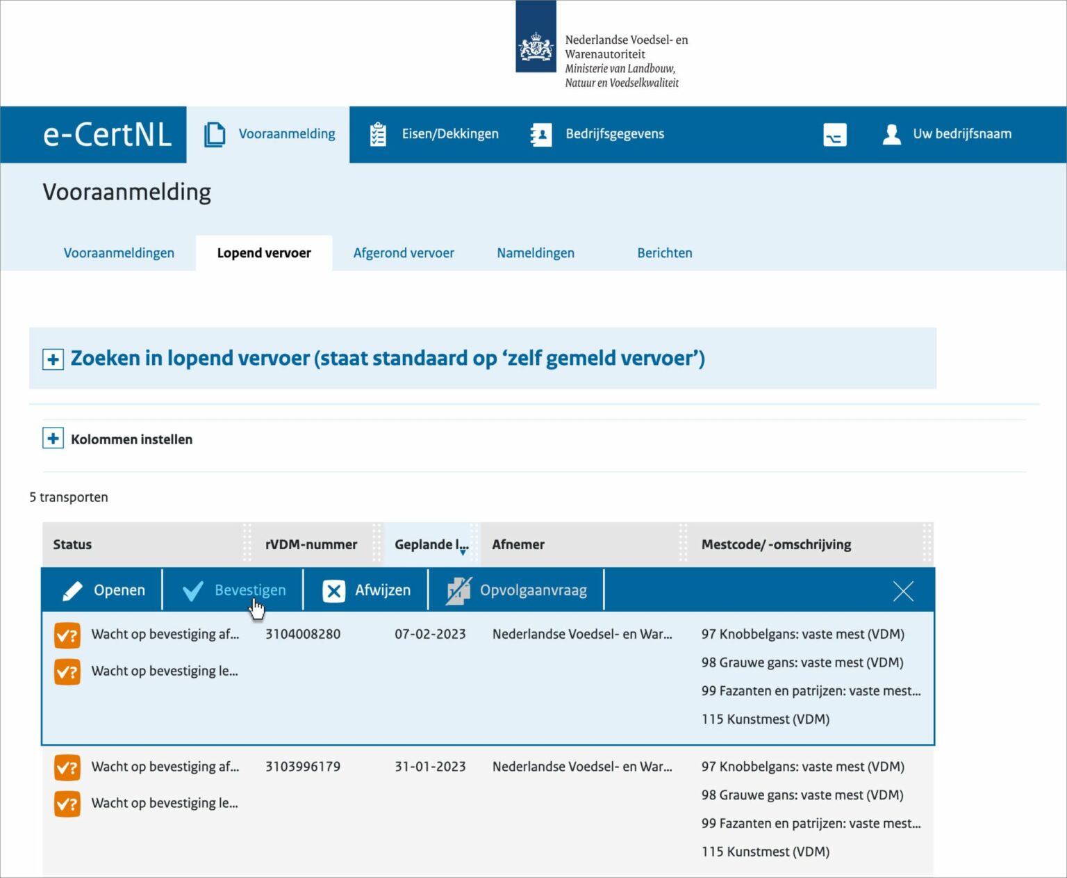 Bevestigen of afwijzen | e-CertNL